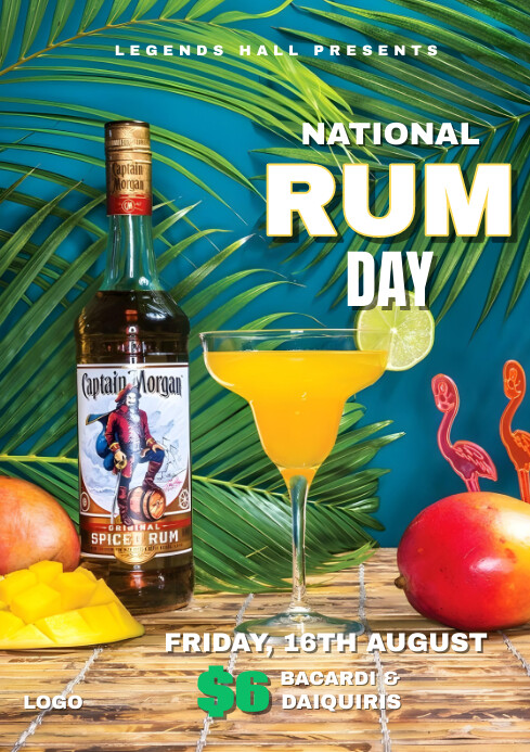 Aqua Joyful National Rum Day A4 Template | PosterMyWall
