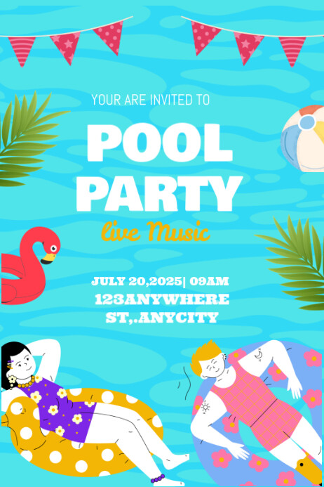 Aqua Joyful Pool Party Poster Template | PosterMyWall