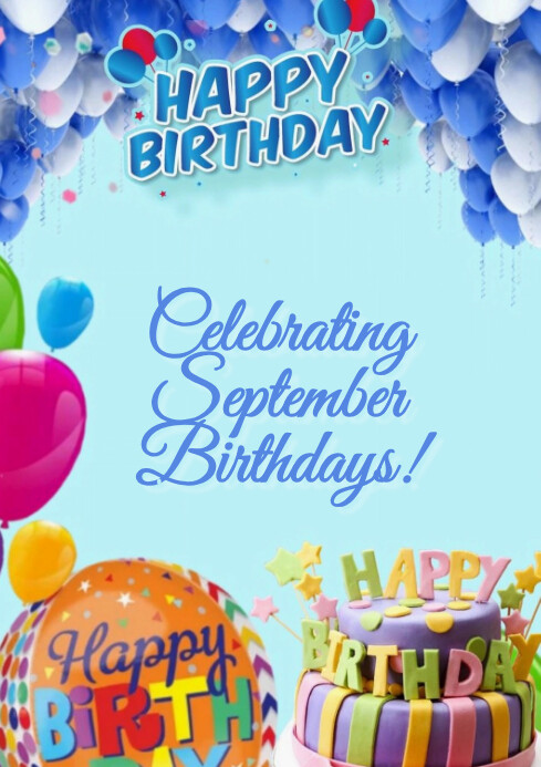 Copy of Aqua Joyful September Birthday A4 | PosterMyWall