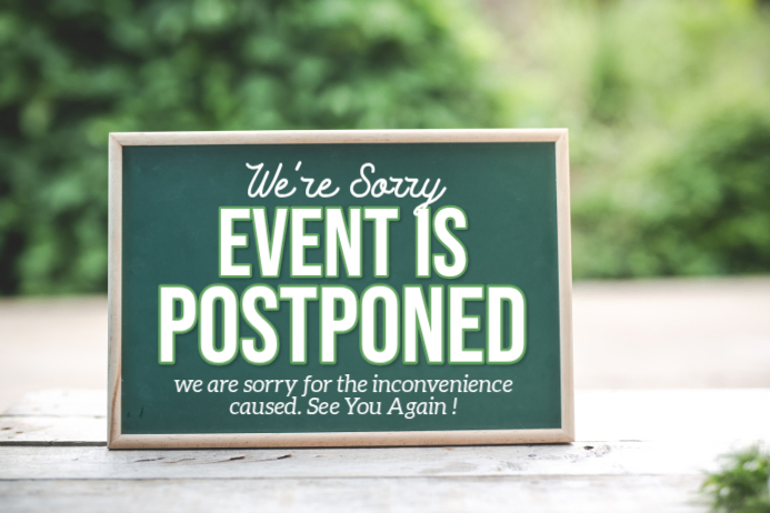 Aqua Joyful Sorry Event Is Postponed Label Template | PosterMyWall