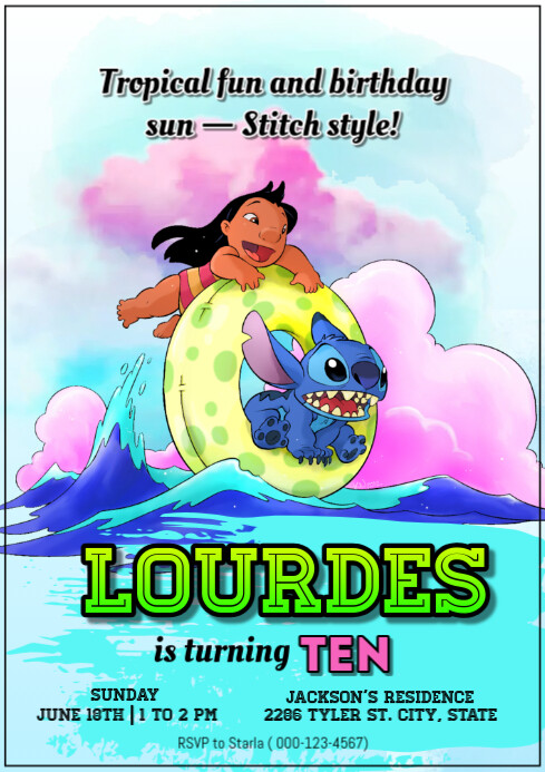 Copia de Aqua Joyful Stitch Birthday A4 | PosterMyWall