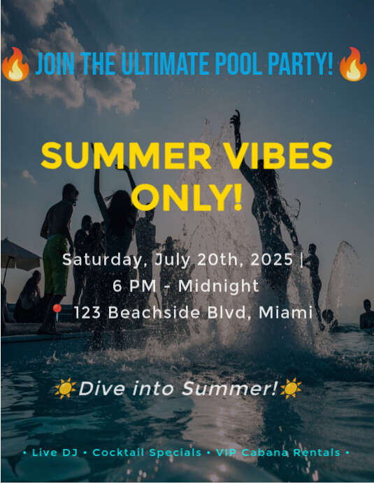 Aqua Joyful Summer Pool Party Flyer Template - Tropical, Editable & Eye ...