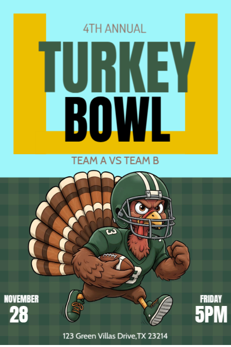 Aqua Joyful Turkey Bowl Poster Template | PosterMyWall