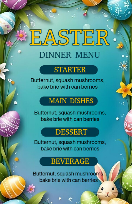 Aqua List-based Easter Dinner Menu Templates Design Tabloid | PosterMyWall