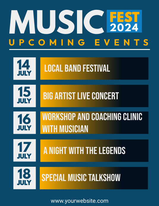 Aqua List-based Upcoming Music Events Pamflet Template | PosterMyWall