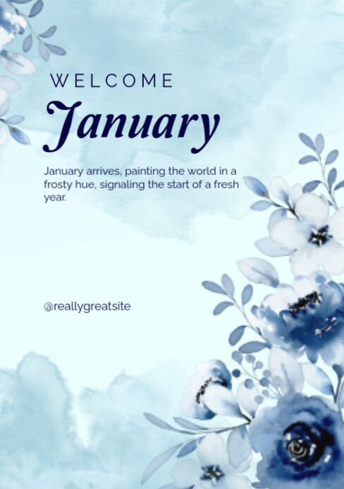 Aqua Maksimalis Blue Watercolor Welcome January Flyer A5 Template ...