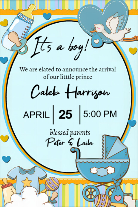 Aqua Maximalist Baby Announcement Ads Poster Template | PosterMyWall