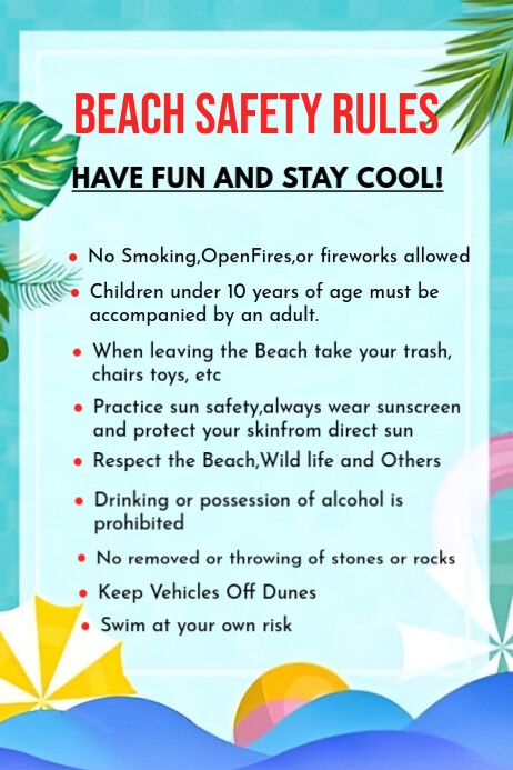 Aqua Maximalist Beach Safety Rules Poster Template | PosterMyWall
