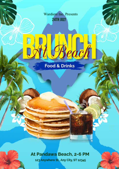Aqua Maximalist Brunch At Beach A4 Template | PosterMyWall