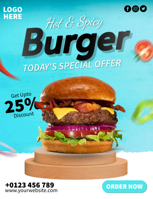 Aqua Maximalist Burger Menu Flyer (us Letter Template | PosterMyWall