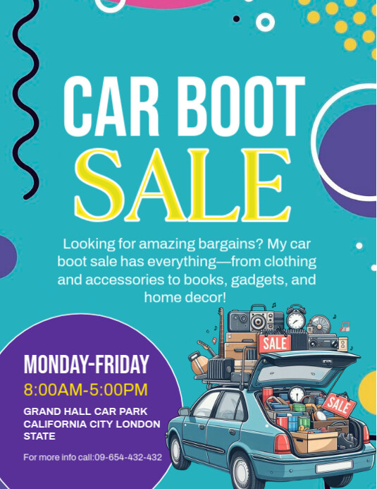 Aqua Maximalist Car Boot Sale Template Design Template Flyer (us Letter ...