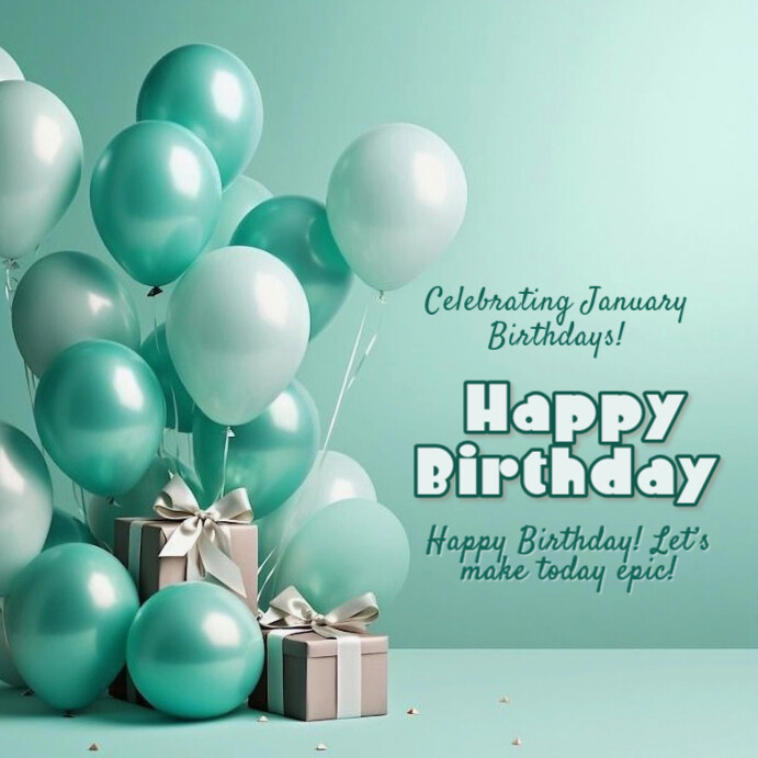 Aqua Maximalist Celebrating January Birthdays Instagram Post Template ...