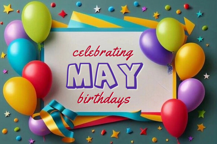 Aqua Maximalist Celebrating May Birthdays Banner 4' × 6' Template ...