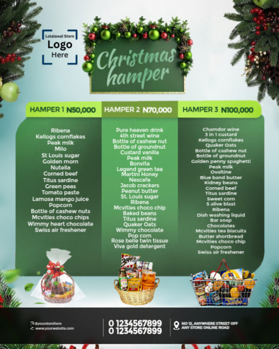 Aqua Maximalist Christmas Hamper Flyer Instagram Portrait Template ...