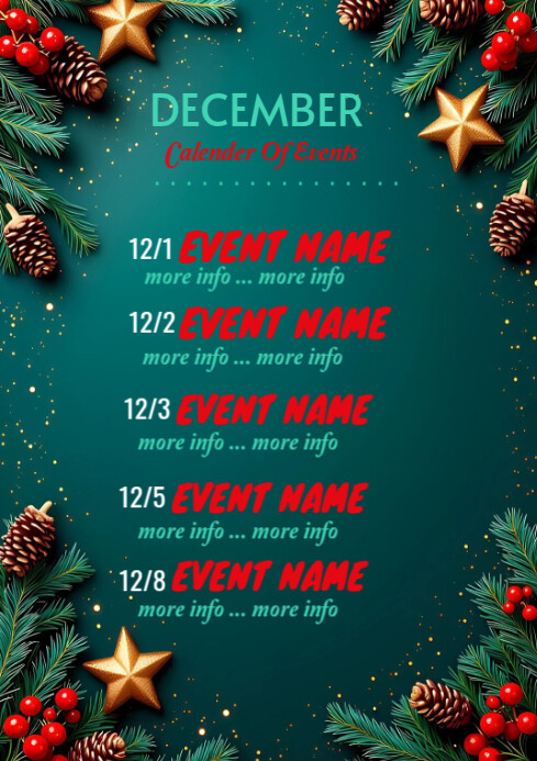 Aqua Maximalist December Event Calendar A4 Template | PosterMyWall