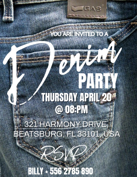 Copy of Aqua Maximalist Denim Party Flyer (us Letter) | PosterMyWall