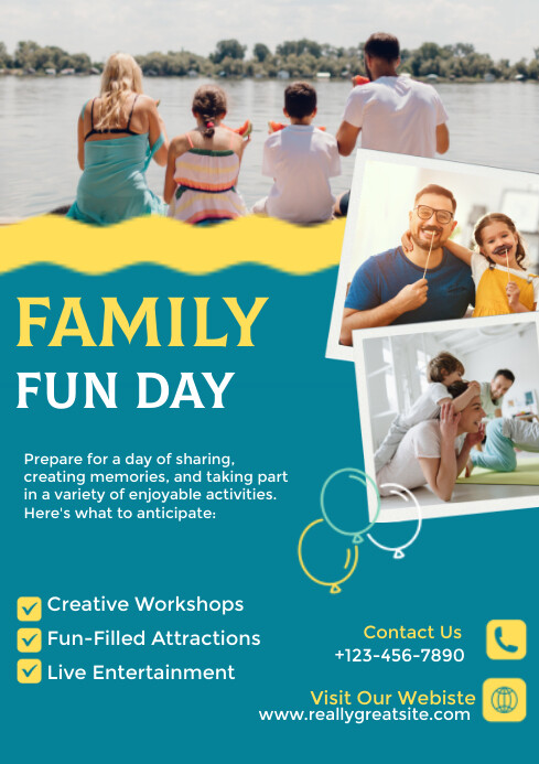 Plantilla de Aqua Maximalist Family Fun Day Party Flyer Te | PosterMyWall