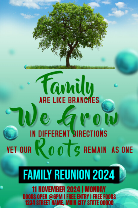 Aqua Maximalist Family Reunion Poster Template | PosterMyWall