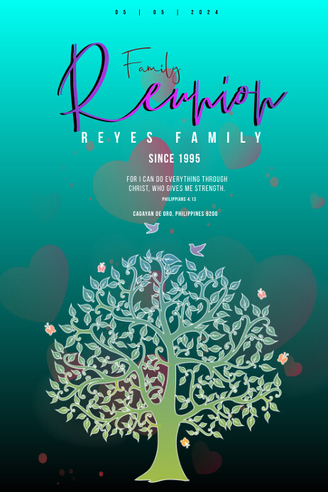 Aqua Maximalist Family Reunion Poster Template | PosterMyWall