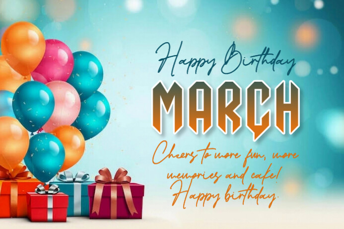 Aqua Maximalist Happy Birthday March Banner 4' × 6' Template | PosterMyWall