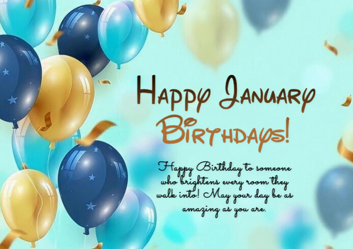 Aqua Maximalist Happy January Birthdays A4 Template | PosterMyWall
