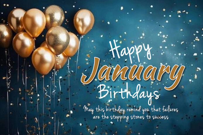 Plantilla de Aqua Maximalist Happy January Birthdays Banner 4' × 6 ...