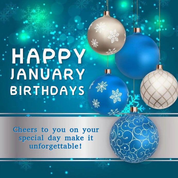 Aqua Maximalist Happy January Birthdays Instagram Post Template ...