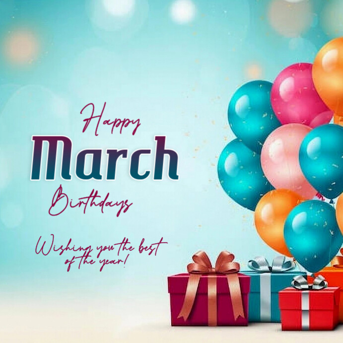 Aqua Maximalist Happy March Birthdays Instagram Post Template | PosterMyWall