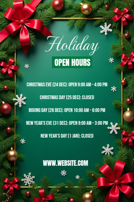 Aqua Maximalist Holiday Open Hours Poster Template | PosterMyWall