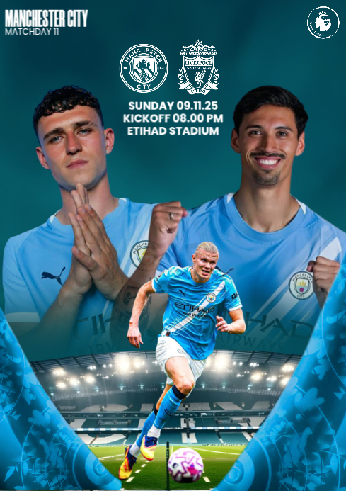 Cópia de Aqua Maximalist Manchester City Match A4 | PosterMyWall