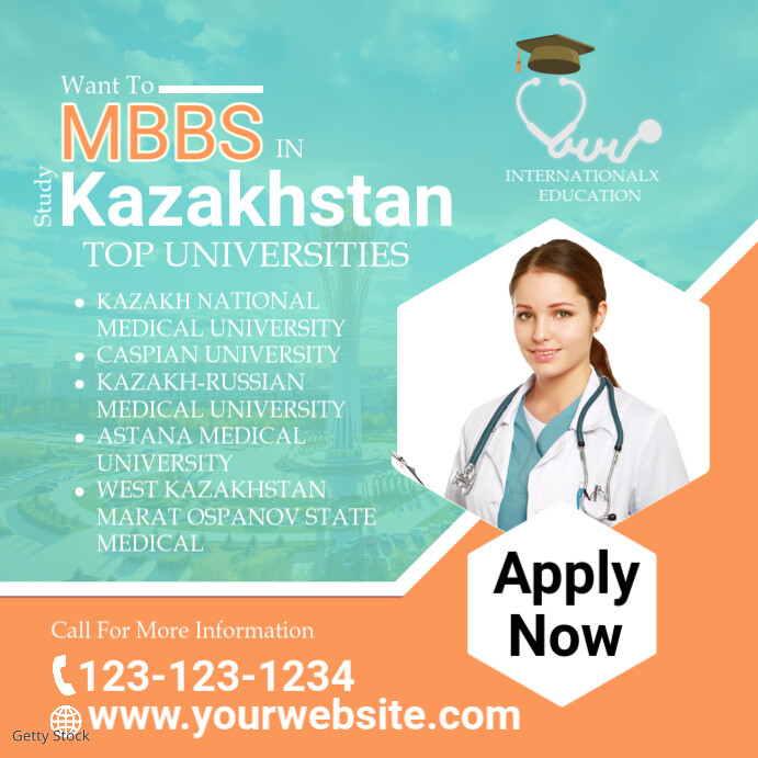 Aqua Maximalist Mbbs Kazakhstan Study Instagram Post Template ...