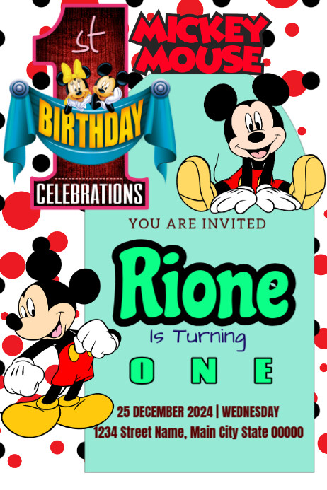 Aqua Maximalist Mickey Mouse Birthday Poster Template | PosterMyWall