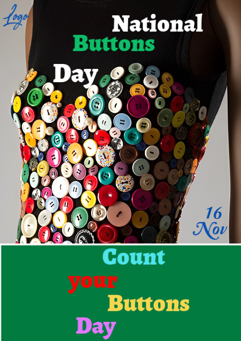 Copy of Aqua Maximalist National Buttons Day A4 | PosterMyWall