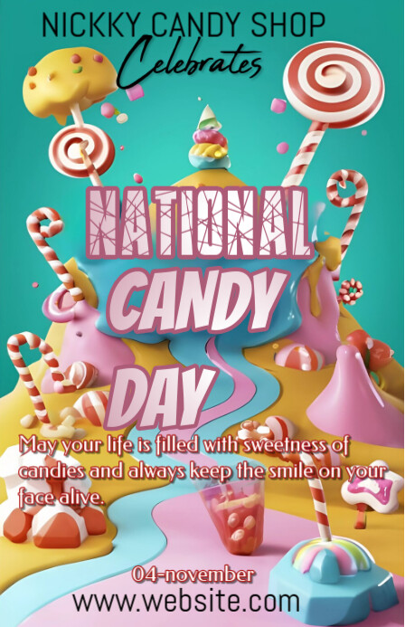 Aqua Maximalist National Candy Day Tabloid Template | PosterMyWall