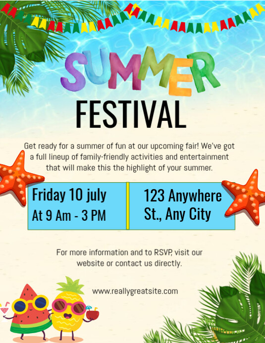 aqua Maximalist Summer Festival Event Flyer (us Letter) Template ...