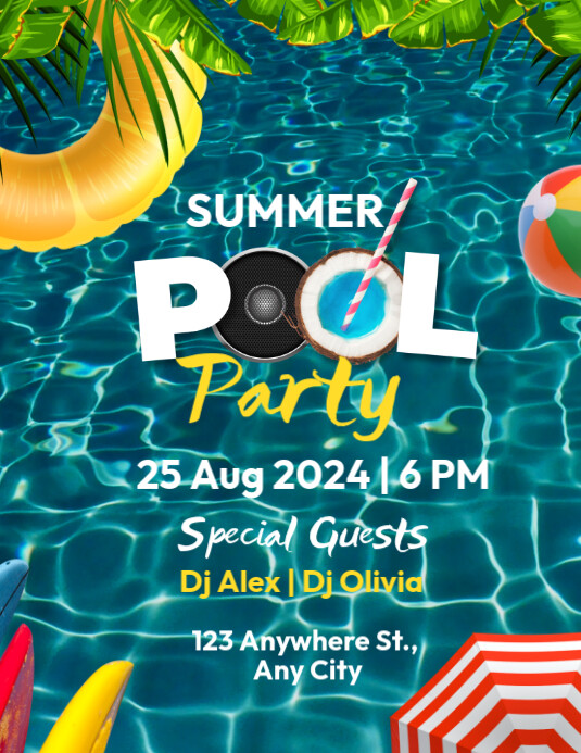 Aqua Maximalist Summer Pool Party Flyer Templ Template | PosterMyWall