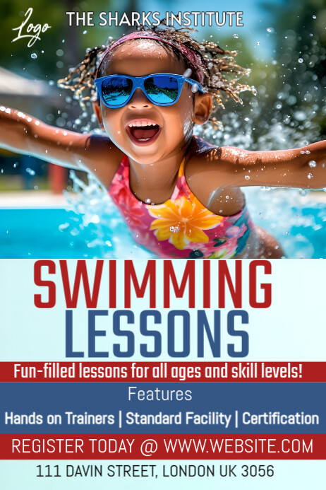 Aqua Maximalist Swimming Lessons Ads Poster เทมเพลต | PosterMyWall