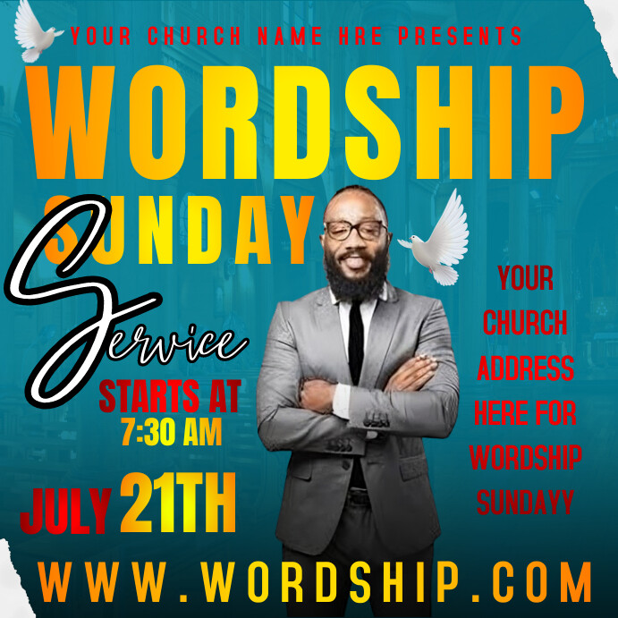 Plantilla de Aqua Maximalist Wordship Sunday Service Inst | PosterMyWall