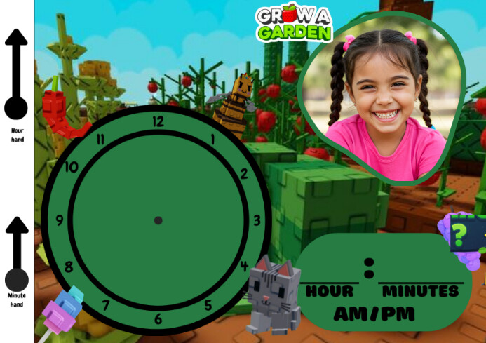 Aqua Modern & Minimal Grow A Garden Clock Learning Template For Kids A4 ...