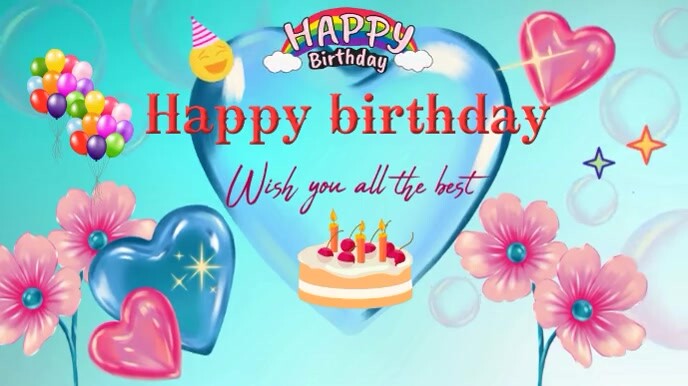Aqua Modern & Minimal Happy Birthday Digital Display (16:9) Template ...