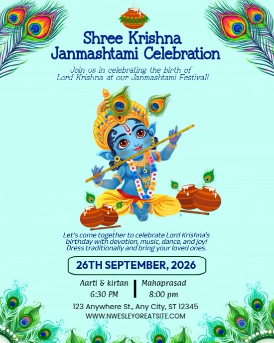 Aqua Modern & Minimal Krishna Janmashtami Instagram Portrait Template ...