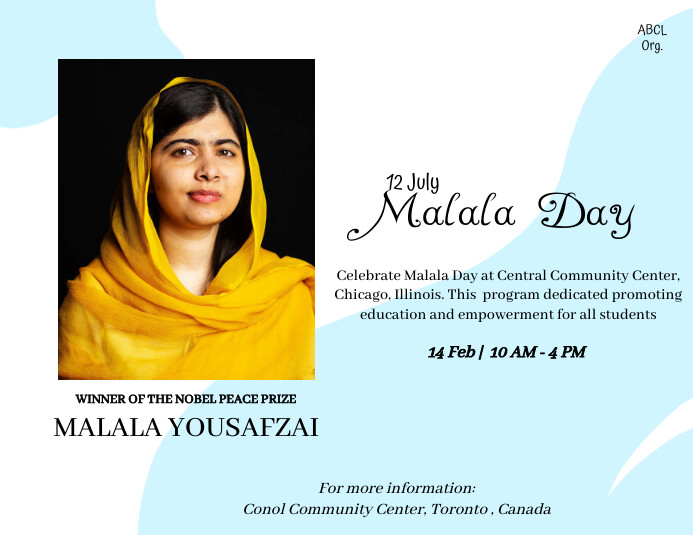 Plantilla de Aqua Modern & Minimal Malala Yousafzai Day Te | PosterMyWall