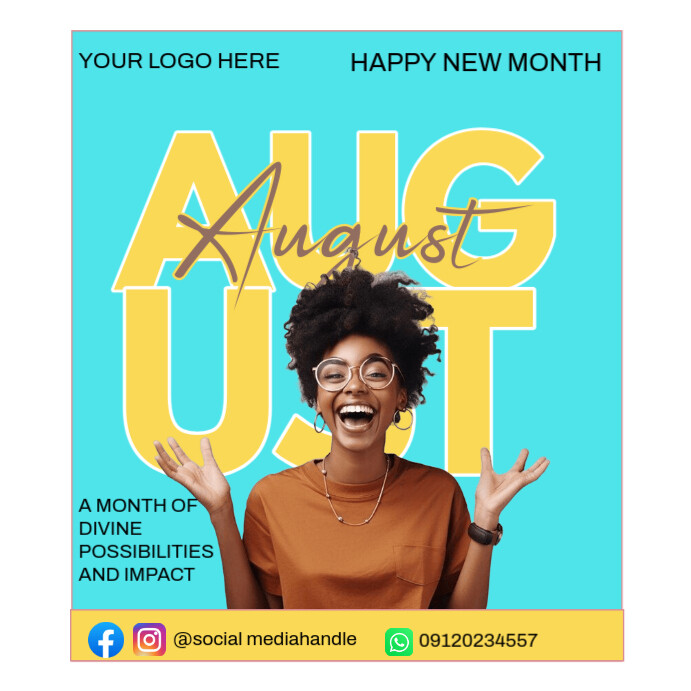 Aqua Modern & Minimal New Month August Greeting Card Instagram Post ...