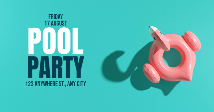 Aqua Modern & Minimal Pool Party Facebook Shared Image Template ...