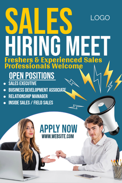 Aqua Modern & Minimal Sales Hiring Poster Template | PosterMyWall