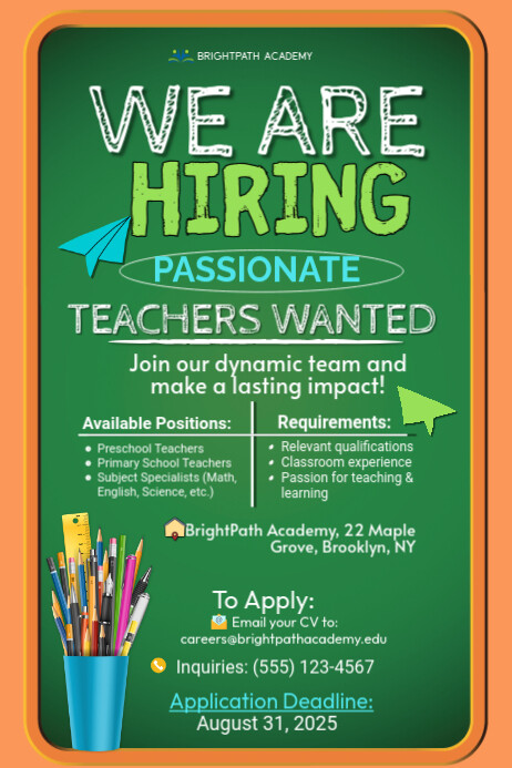 Copy of Aqua Modern & Minimal School Hiring Teachers Ad Post Template ...