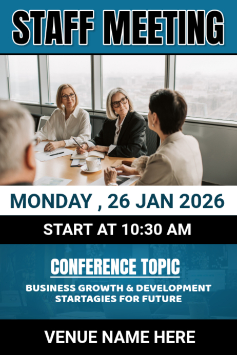 Aqua Modern & Minimal Staff Meeting Poster Template | PosterMyWall