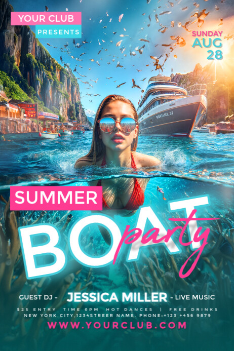 Aqua Modern & Minimal Summer Boat Party Template Poster | PosterMyWall