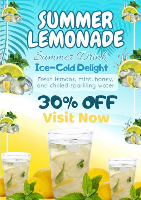 Aqua Modern & Minimal Summer Lemonade Stand A1 Template | PosterMyWall