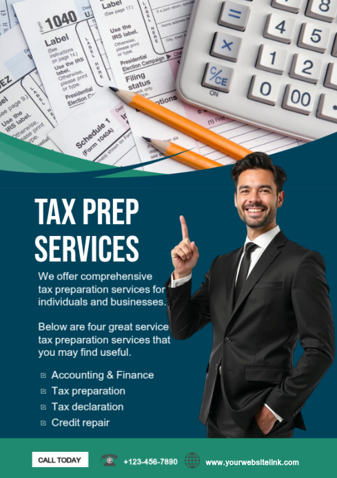 Aqua Modern & Minimal Tax Prep Services A4 Template | PosterMyWall